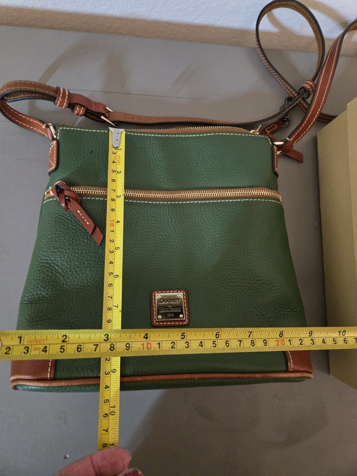 Dooney & Bourke Green Brown Pebbled Crossbody Bag Logo Plate Zip Gold ...