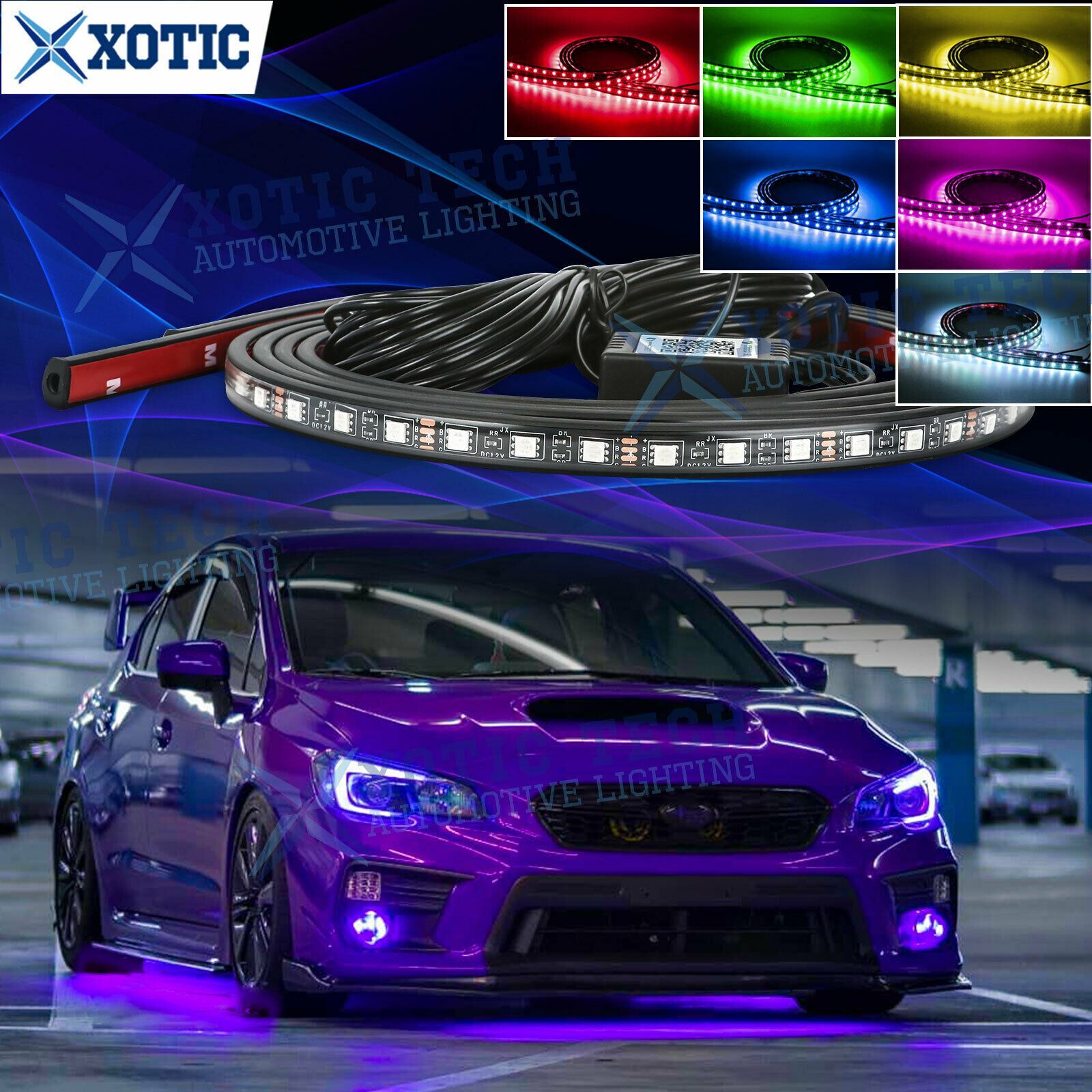 RGB Multi Color LED Car Underbody Underglow Neon Light APP Control 4x ...