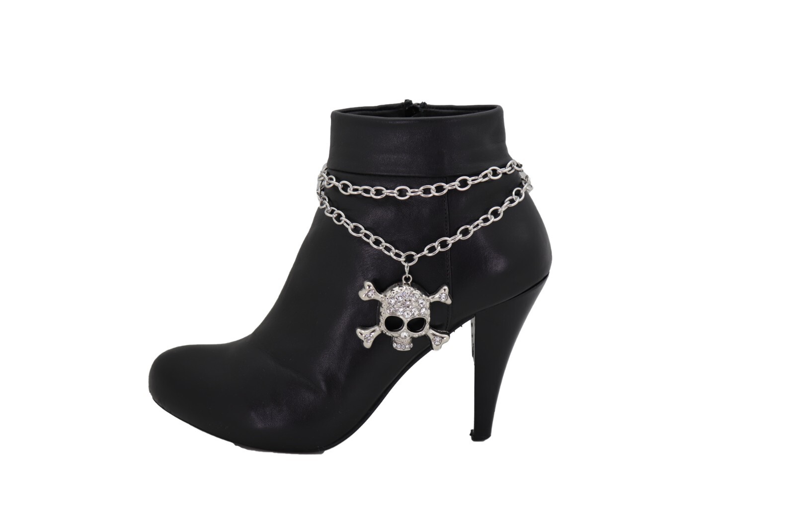 Women Silver Metal Chain Boot Bracelet Western Shoe 2PCS Skull Charm ...