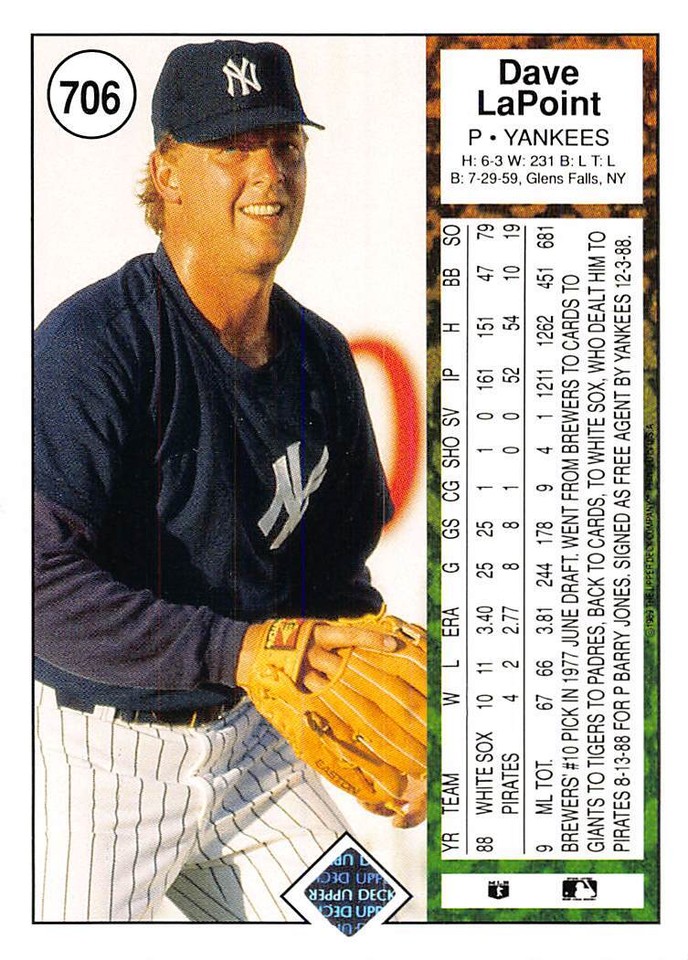 Dave LaPoint 1989 Upper Deck 706 New York Yankees Baseball Card | eBay
