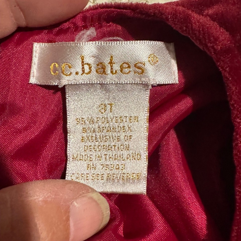 CC Bates Girls Velvet Christmas Tree Dress 3T Red Long Sleeve Holiday ...