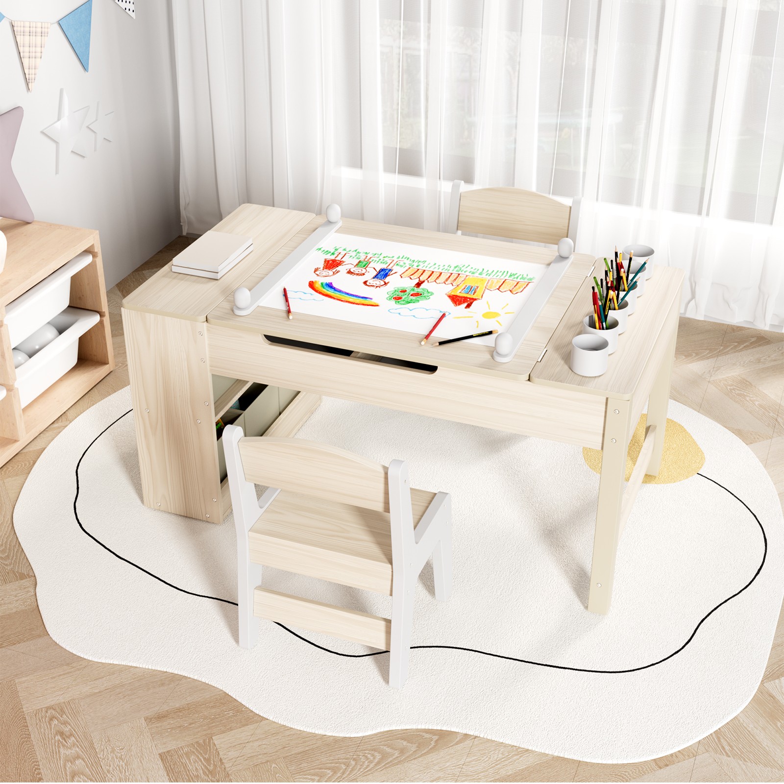 3in1 Activity Craft Table & Chairs Set Kid Wooden Drawing Table Set W ...