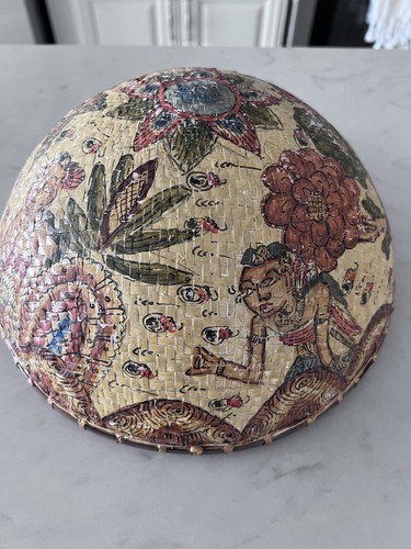 Vintage Multicolor East Asian Hand Painted Rattan Bamboo Coolie Farmer ...