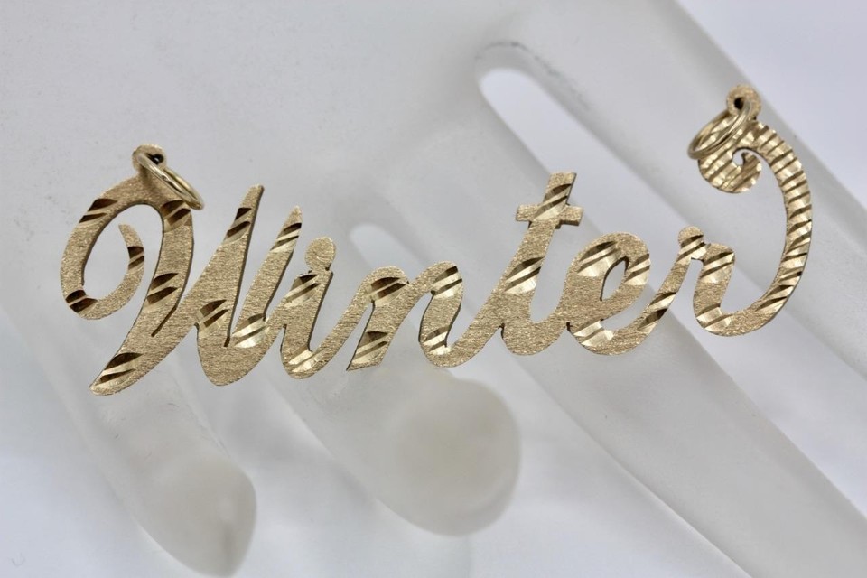 10K Yellow Gold Matte Finish Diamond Cut "WINTER" Name Tag Pendant ...