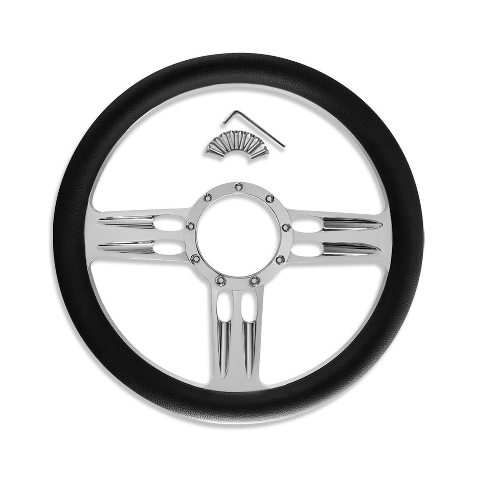 Black 14" Chrome Billet Aluminum Bullet Steering Wheel 9 Holes Half ...