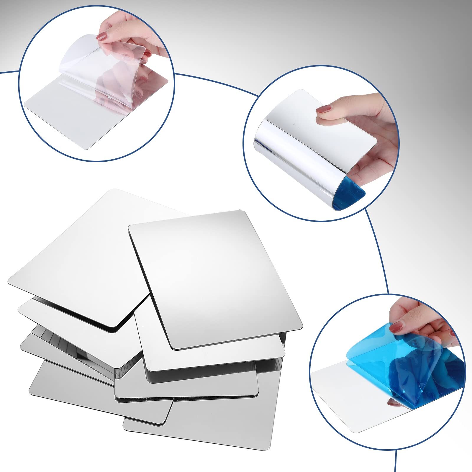 Shatter Proof Plastic Mirrors 4 x 6 Inch Mirror Tiles with Soft Round ...