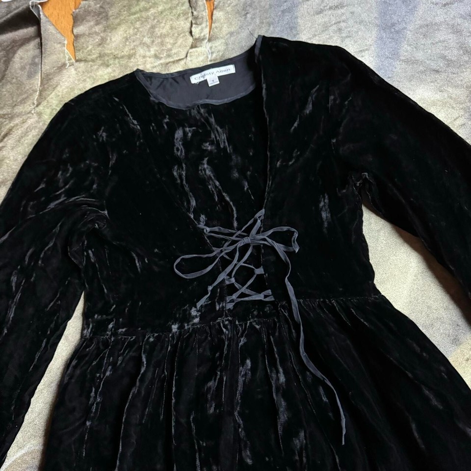 vintage 90s goth doll black velvet corset tie mini dress by Cristy ...