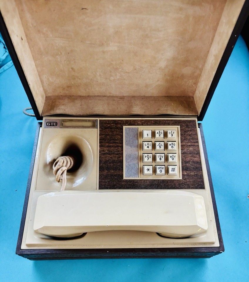 Vintage Deco-Tel Push Button Dial Wood Box Executive Desk Telephone GTE ...