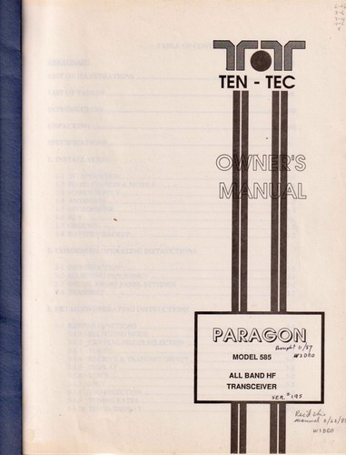 GENUINE ORIGINAL TEN-TEC MODEL 585 PARAGON INSTRUCTION MANUAL | eBay