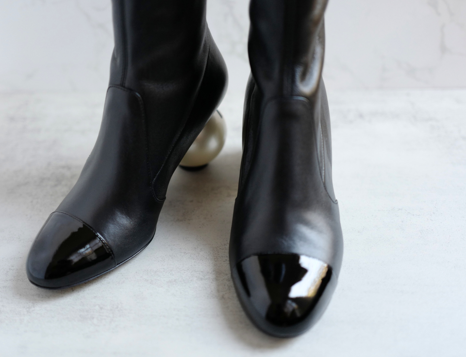 Chanel Boots Stretch Lambskin with Patent Calfskin Cap Toe Black 37.5 ...