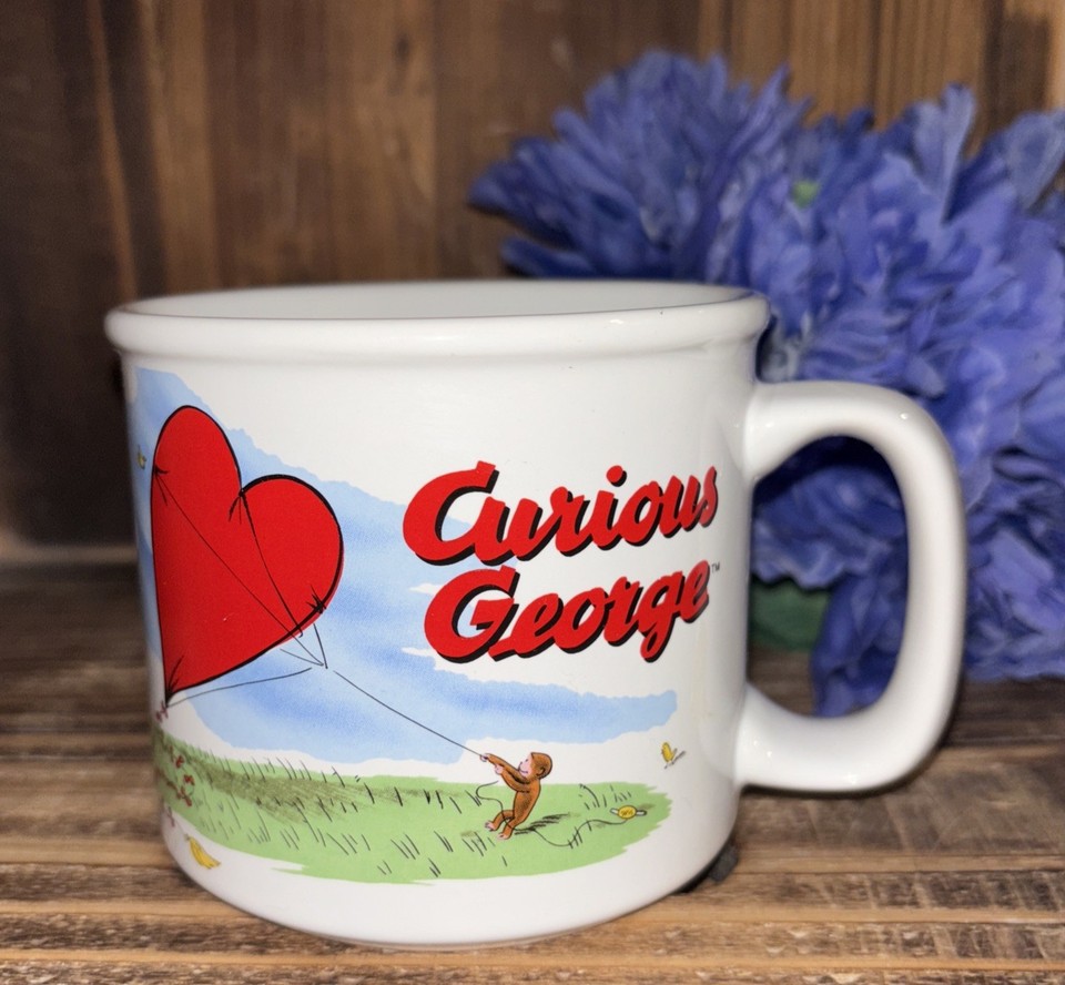 Curious George Heart Kite Soup Coffee Mug Cup 13oz Universal Studios | eBay