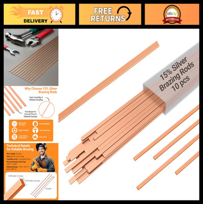15% Silver Brazing Rods - 10 Sticks Phos Copper Welding Alloys for HVAC ...