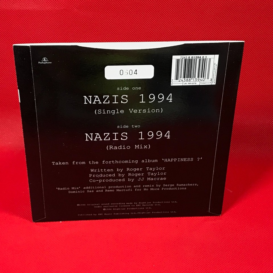 ROGER TAYLOR Nazis 1994 UK 7" RED Vinyl Single original Queen 45 ...