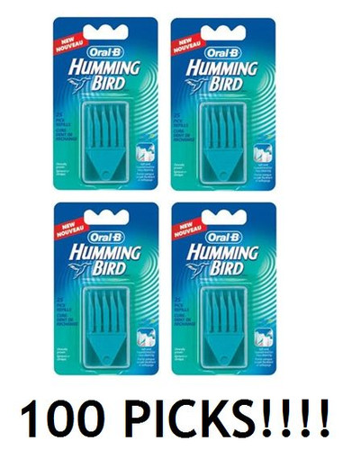 Oral-B Hummingbird Picks 100 Count Mint Refill 4 Packs Teeth Soft Heads ...
