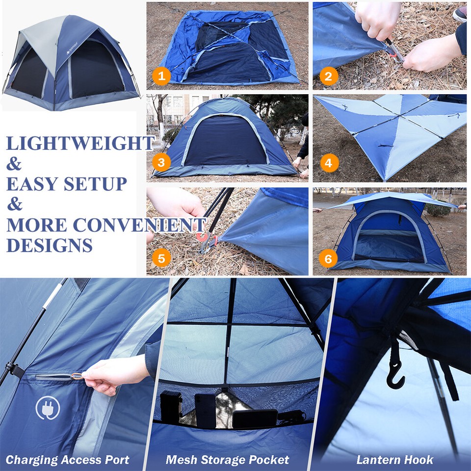 4 Person Outdoor Waterproof Dome Family Camping Tents with Removable ...