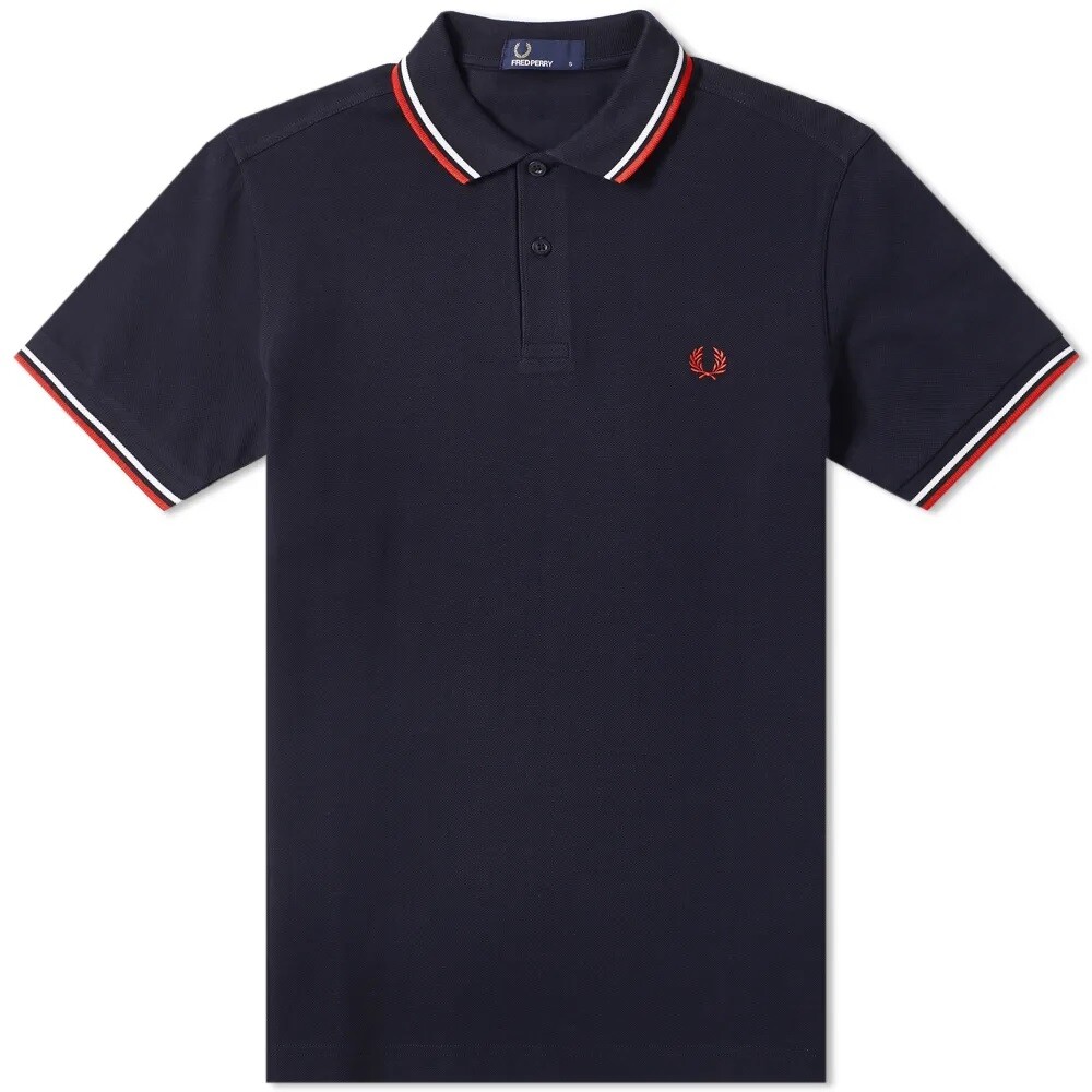 Fred Perry Polo Shirt Navy Red White S M L Xl M3600 Slim Fit Pique Twin