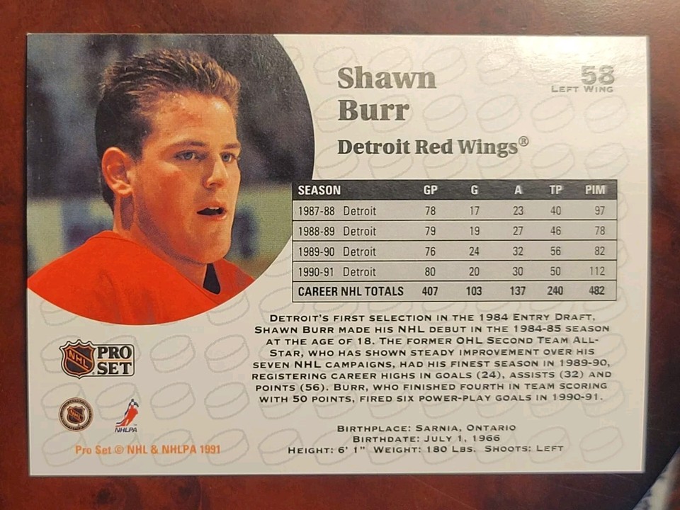 1991-92 Pro Set Shawn Burr #58 Detroit Red Wings NM | eBay