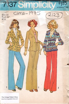 1975 Vintage Sewing Pattern Jacket Pants Bust 36" Waist 28" (2123R ...