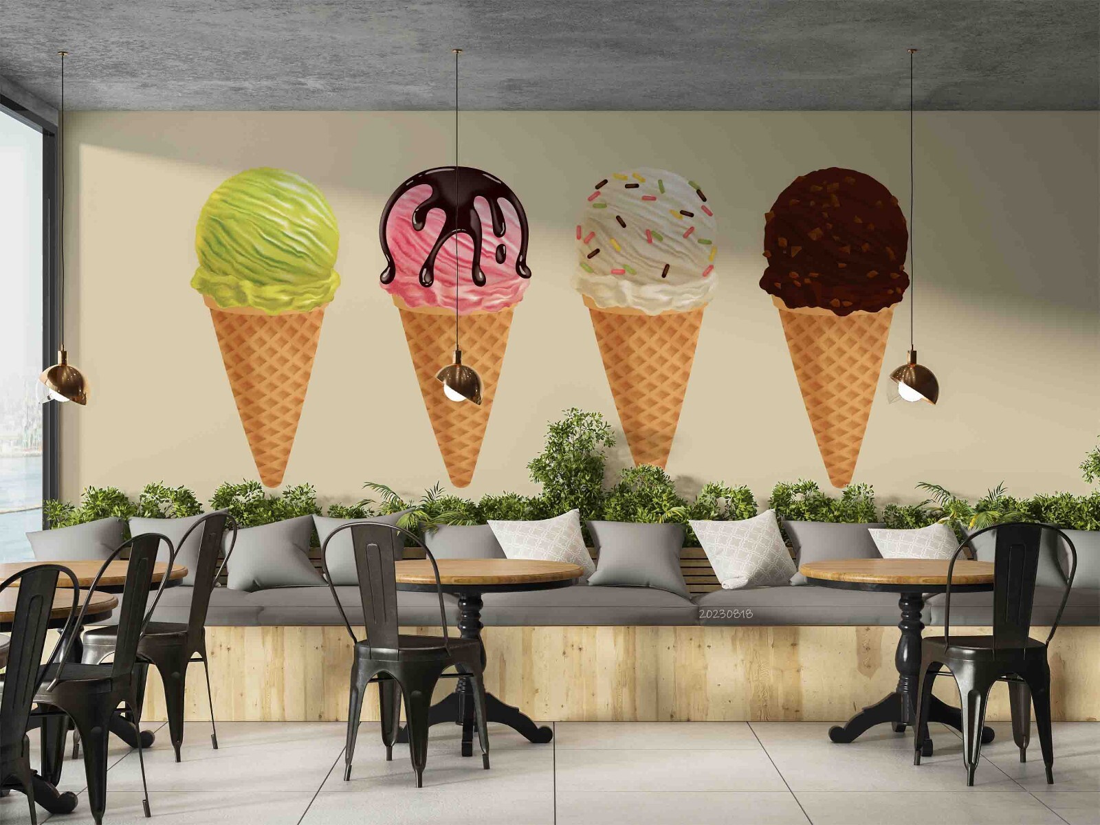 3D Ice Cream Parlor Chocolate Wall Murals Wallpaper Murals Wall Sticker ...