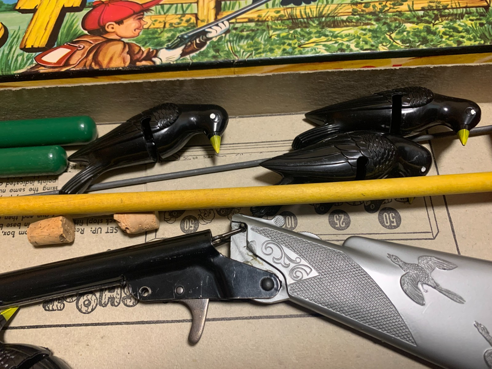 Vintage 1950s Jaymar Crow Shoot Game- Metal barrel gun, 5 Crows, Corks, Box | eBay