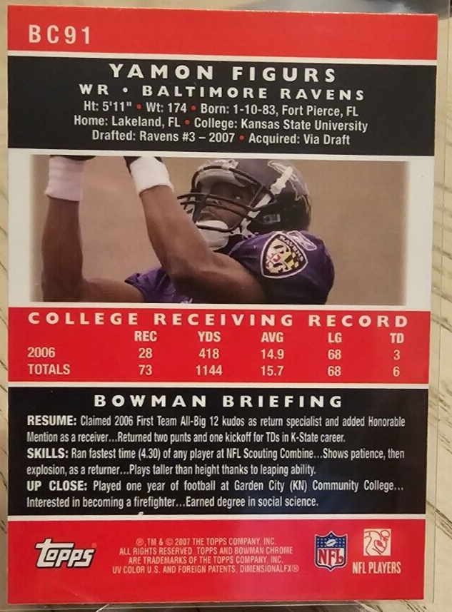 2007 Bowman Chrome Yamon Figurs RC #BC91 Baltimore Ravens | eBay