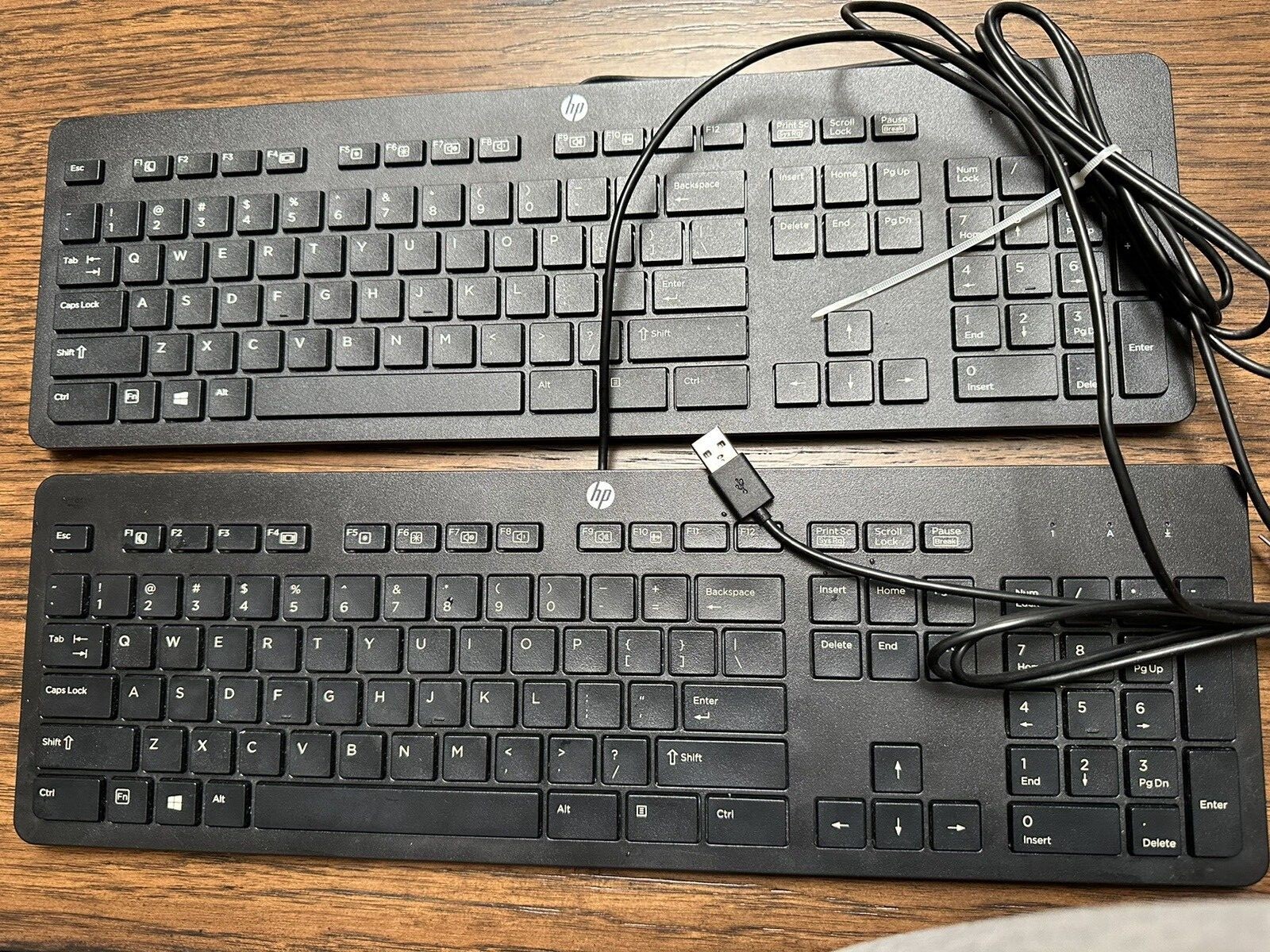 LOT OF TWO (2) HP 803181-001 SLIM USB WIRED ENHANCED KEYBOARDS KBAR211 ...