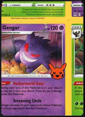 Pokemon Card - Error Miscut NFC Gengar Trick or Trade 066/196 Holo Rare ...