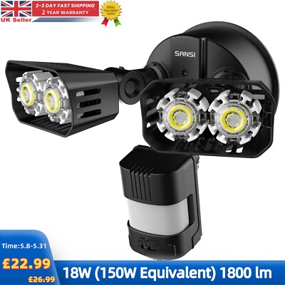 LED Security Light Outdoor PIR Motion Sensor Floodlight 18W=150W Wired ...