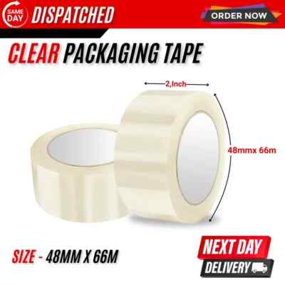 12 x Strong Clear Tape Buff Parcel Packing Tape 48MM X 66M Box Sealing ...