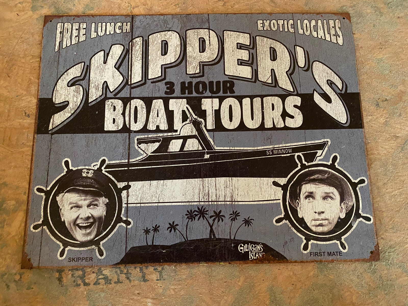 Skipper's Famous 3 Hour Boat Tours Sign Rare - Gem