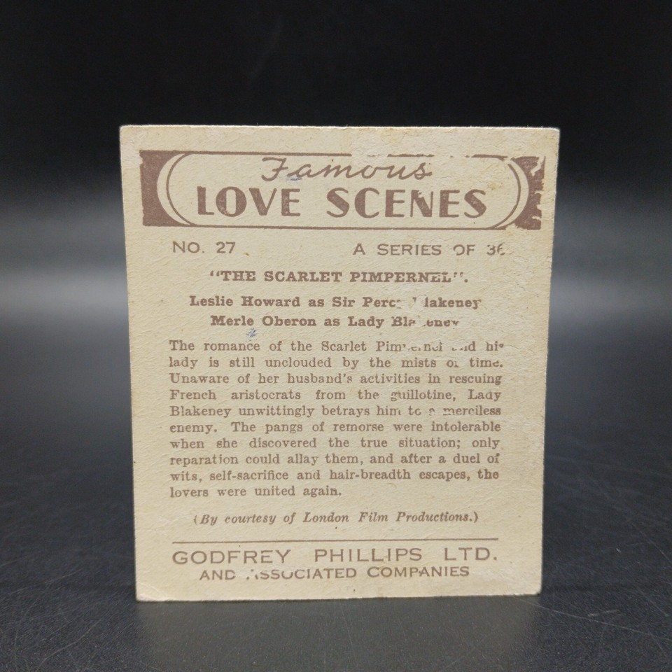 1939 Phillips Famous Love Scenes #27 Leslie Howard Merle Oberon ...