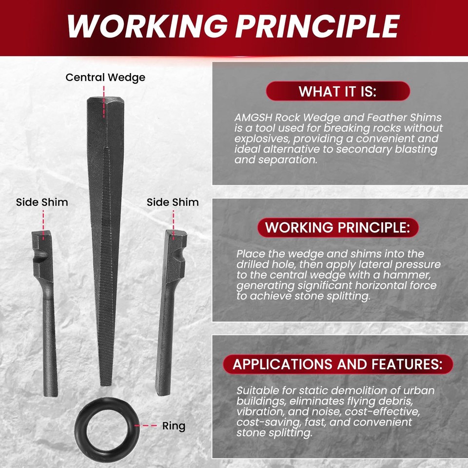 5/8" Rock Wedge and Feather Shims | 10PCS Concrete Marble Granite Rock ...