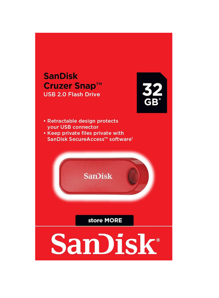 SanDisk Cruzer Snap 32 GB USB Flash Drive - Red, SDCZ62-032G-G35R | eBay