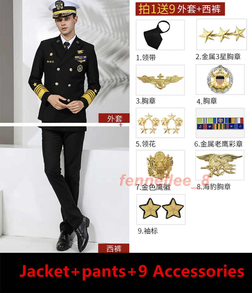 U.S. Navy Admiral Captain Officer Uniform Double-breasted Jacket Pants ...