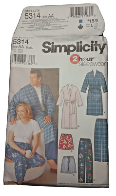 Simplicity 5314 Unisex Adult Lounge Wear Pattern Cut Size S-L Envelope ...