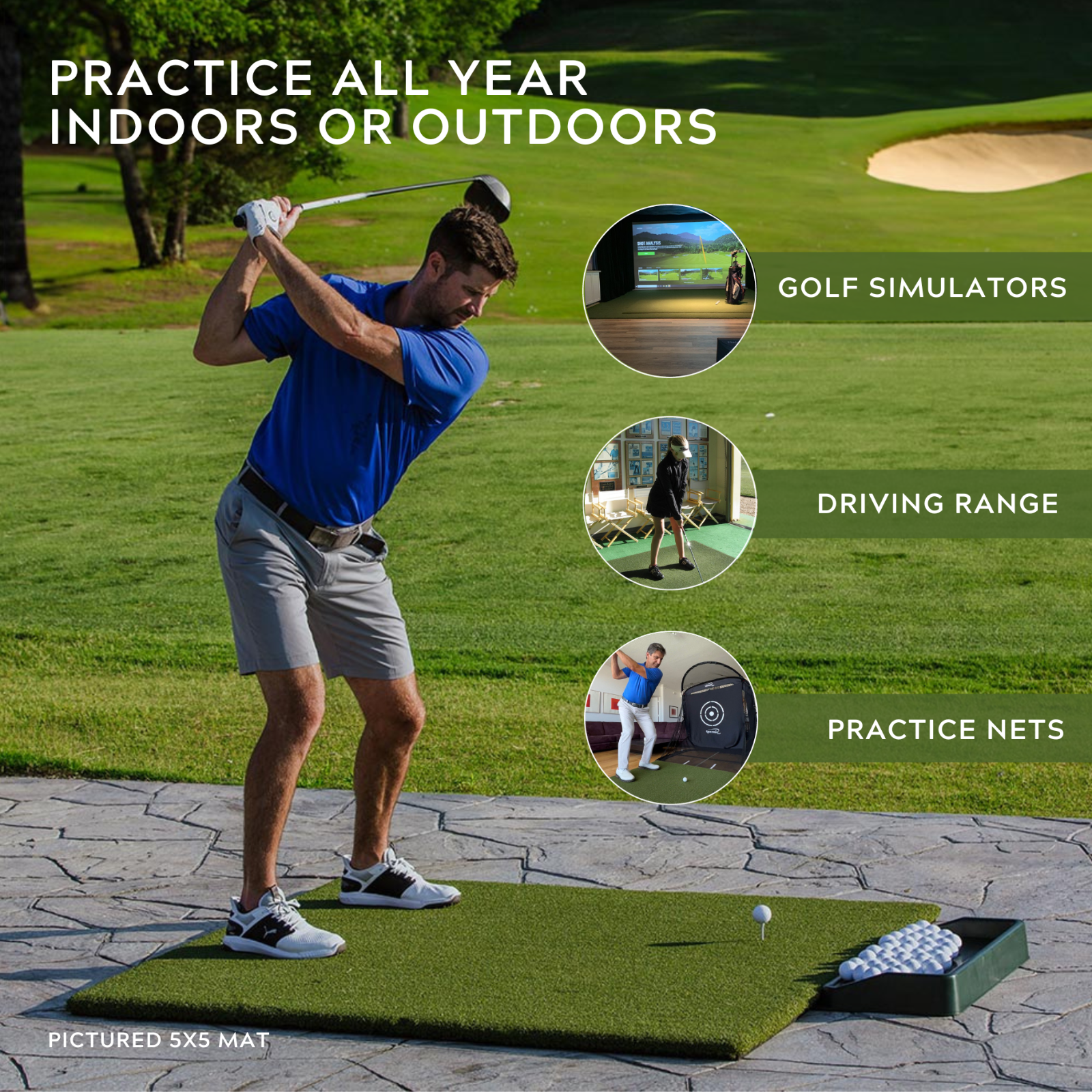 5x5 Country Club Elite® Golf Mat - New Range Hitting Mat w/ Turn & Lock ...