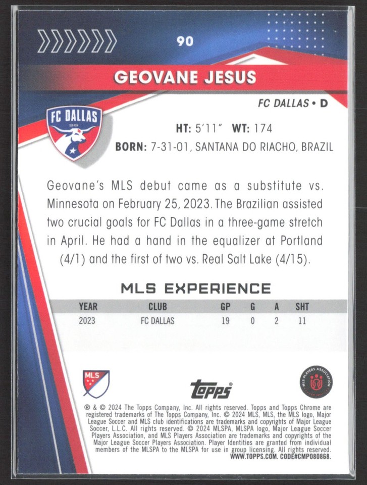 Geovane Jesus 2024 Topps Chrome MLS Sapphire #90 | eBay