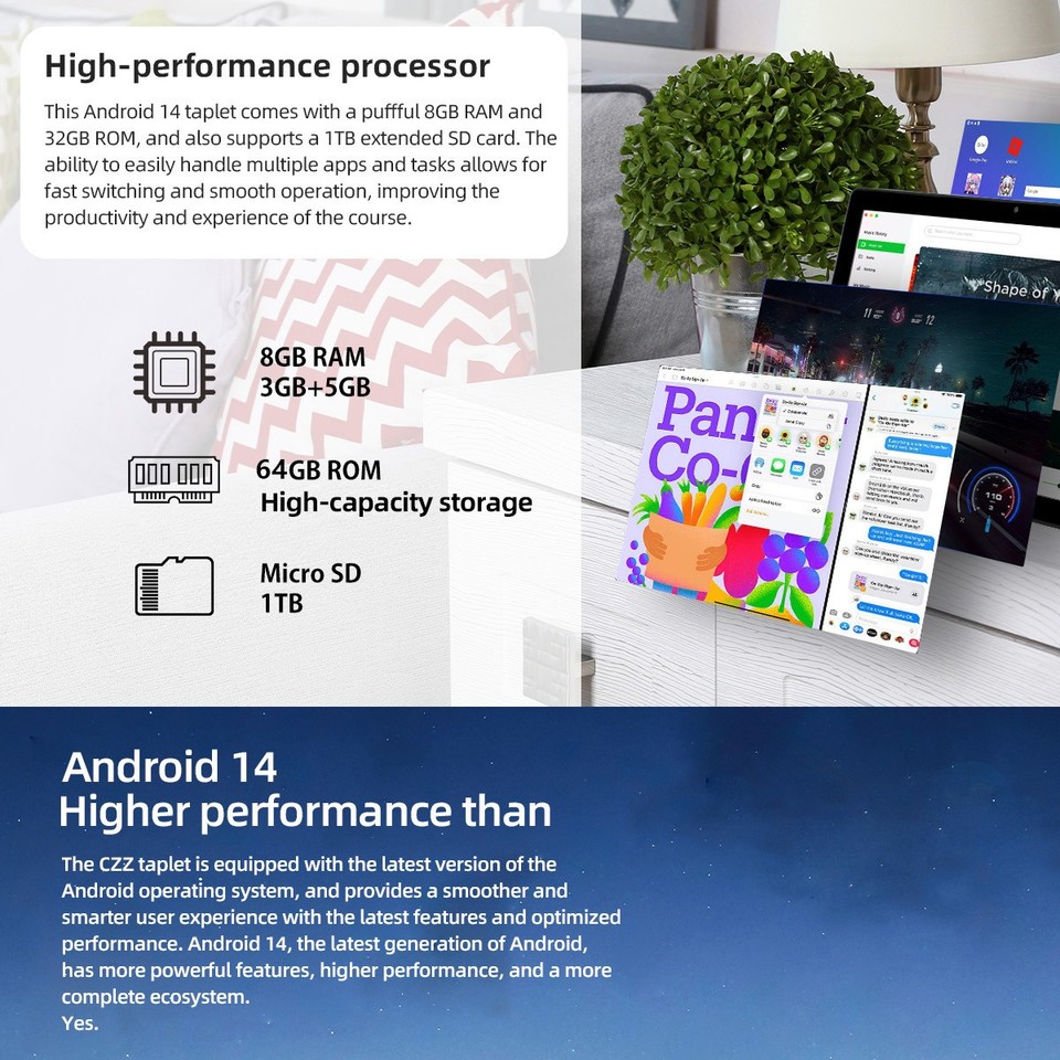 AEEZO Tablet 10.1" Android 14 Tablet 8+64GB Octa Core 1280×800 HD IPS ...