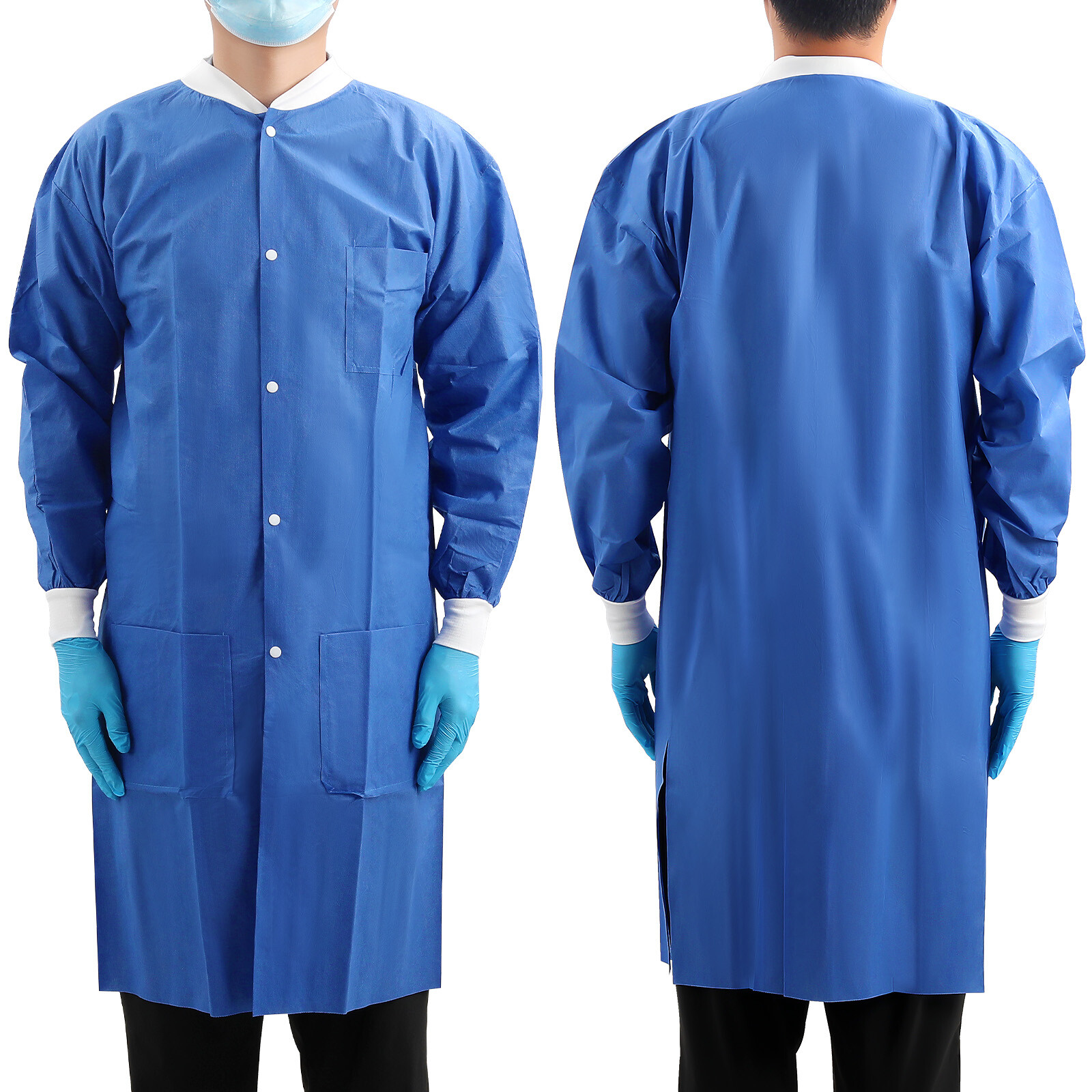 JMU 10/50 Disposable Lab Coats for Men Women Snaps Full Sleeve SMS Blue ...
