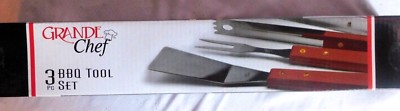 Grande Chef 3 Pc Stainless BBQ Tool Set Solid Wood Handles | eBay