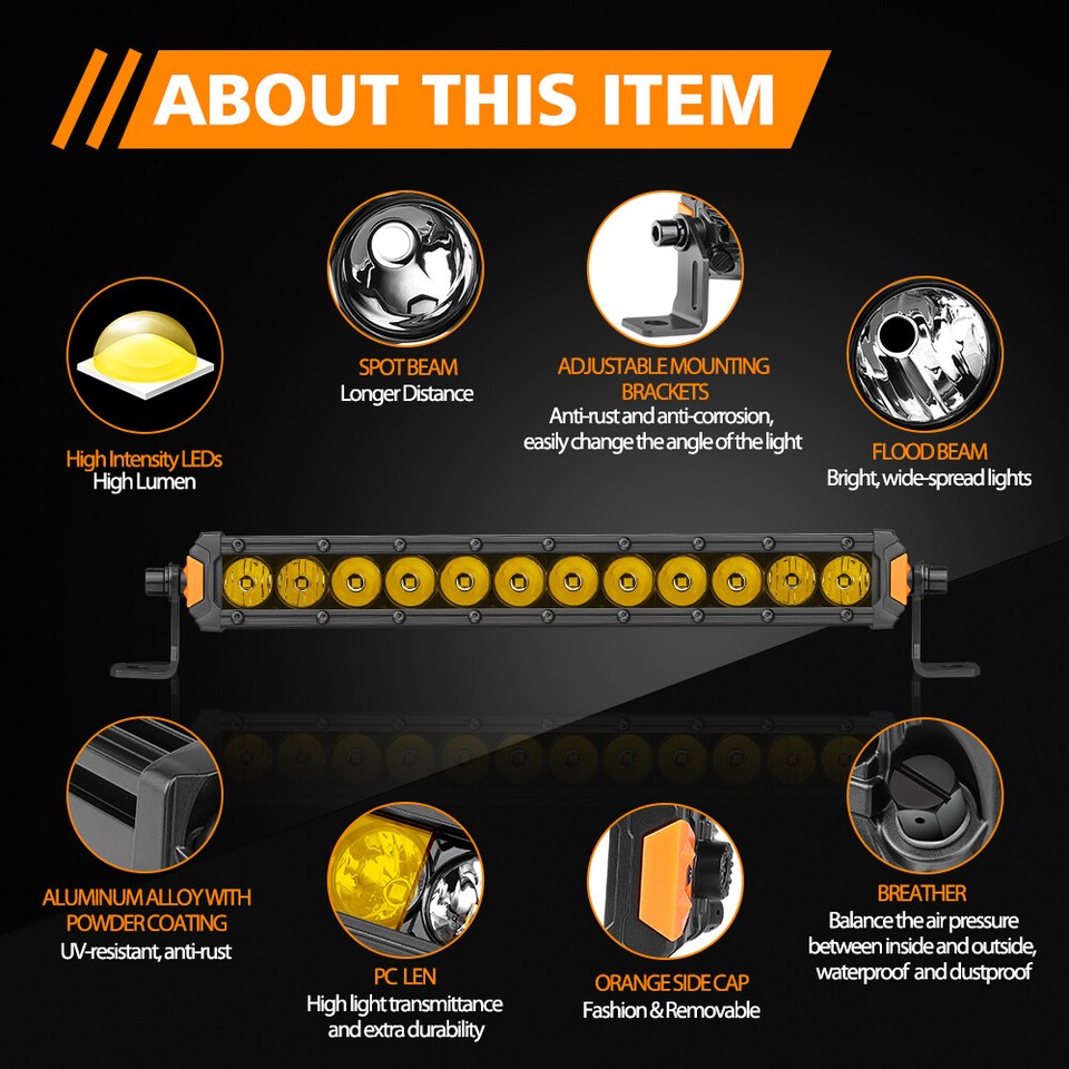 14'' 20'' 30'' LED Work Light Bar Single Row Slim White/Amber Bumper ...