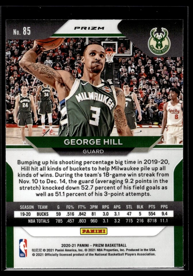 George Hill 2020 Panini Prizm Silver Hyper Prizm Card #85 | eBay