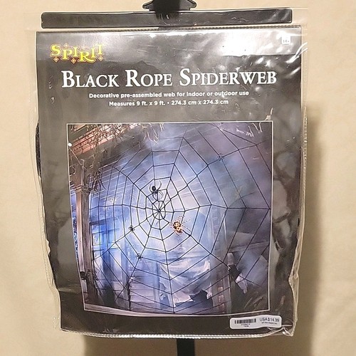 BLACK ROPE SPIDER WEB Prop Haunted Spooky Halloween Decoration 9ft X ...