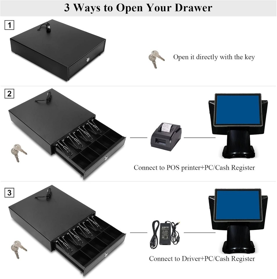 Cash Register Till Drawer Money 4 Bills 5 Coins Removable Tray Safe Key ...