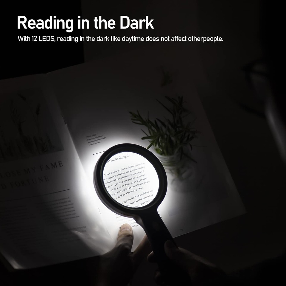 Magnifying Glass with Light, 10X Handheld Large Magnifying Glass 12 LED ...