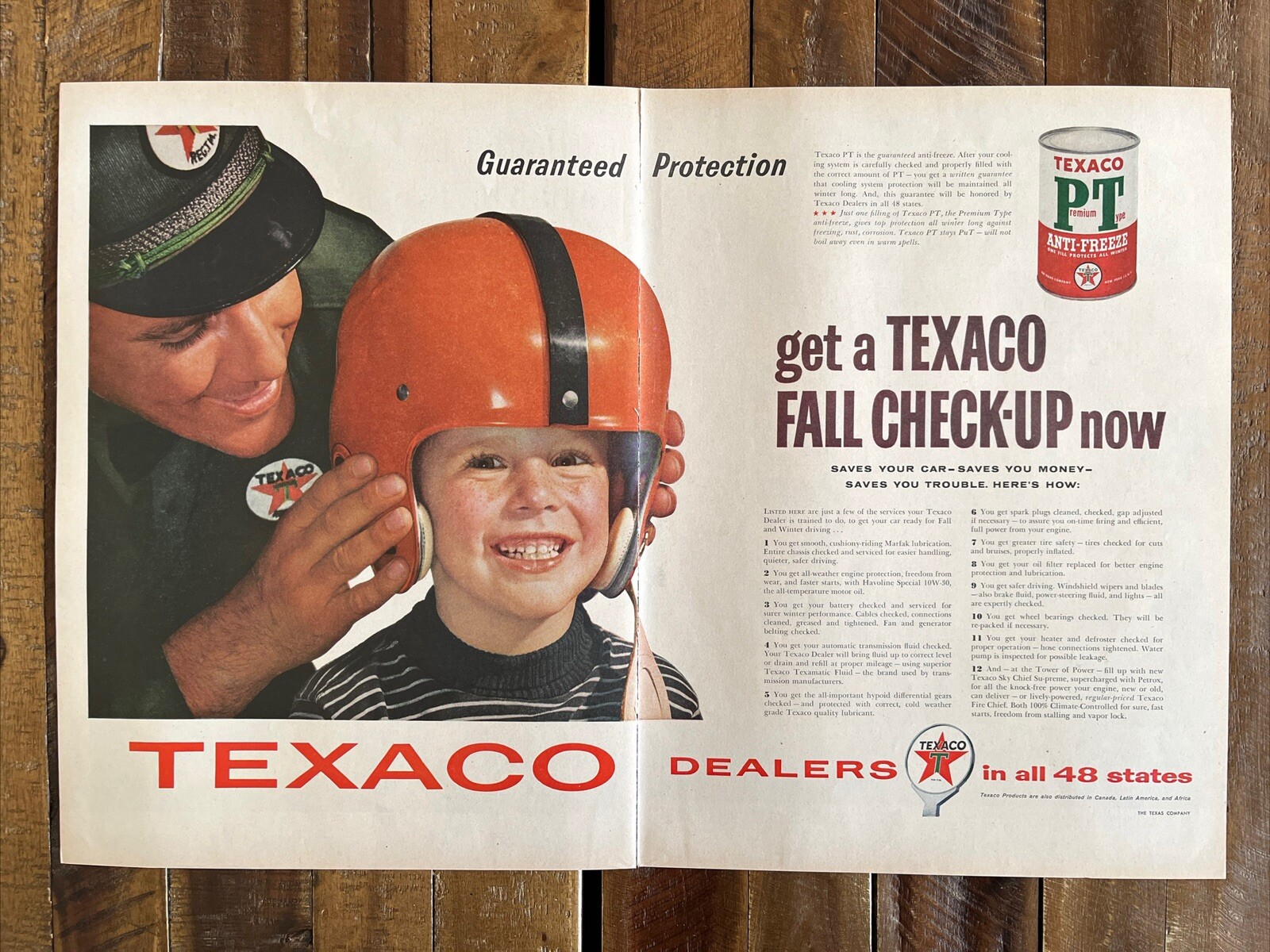 Vtg. 1957 Texaco Print Ad P T Anti-Freeze Dealers in All 48 States Fall ...