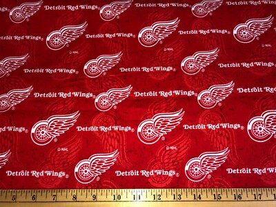 NEW NHL DETROIT RED WINGS COTTON Fabric 1/4 yard= 9inX 44 in WING WHEEL ...