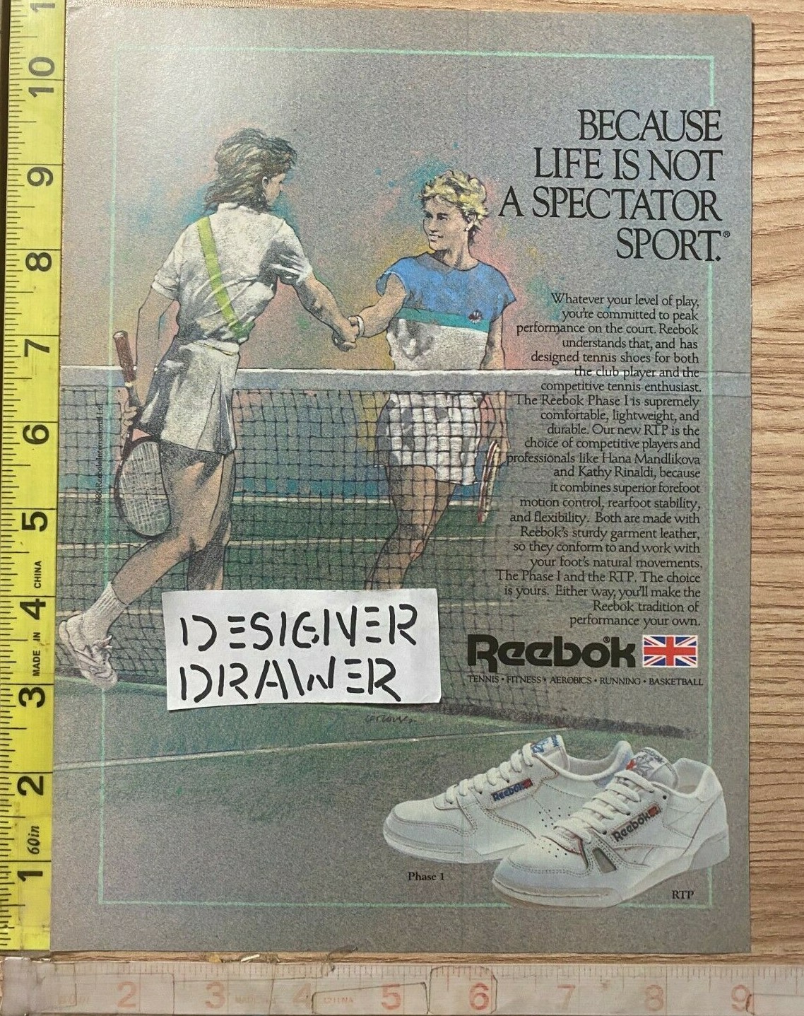 Reebok Footwear Illustrated Vintage 1986 Print Ad: Woman Tennis Scene ...
