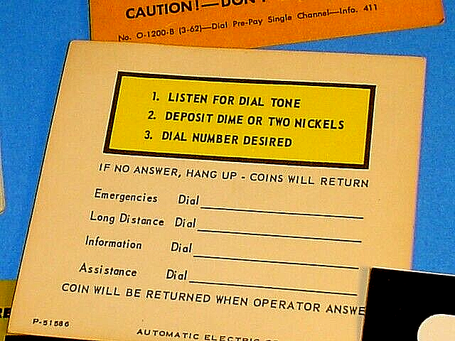 VINTAGE ORIGINAL PAY PHONE TELEPHONE DIRECTIONS INFO INSERT CARDS ...