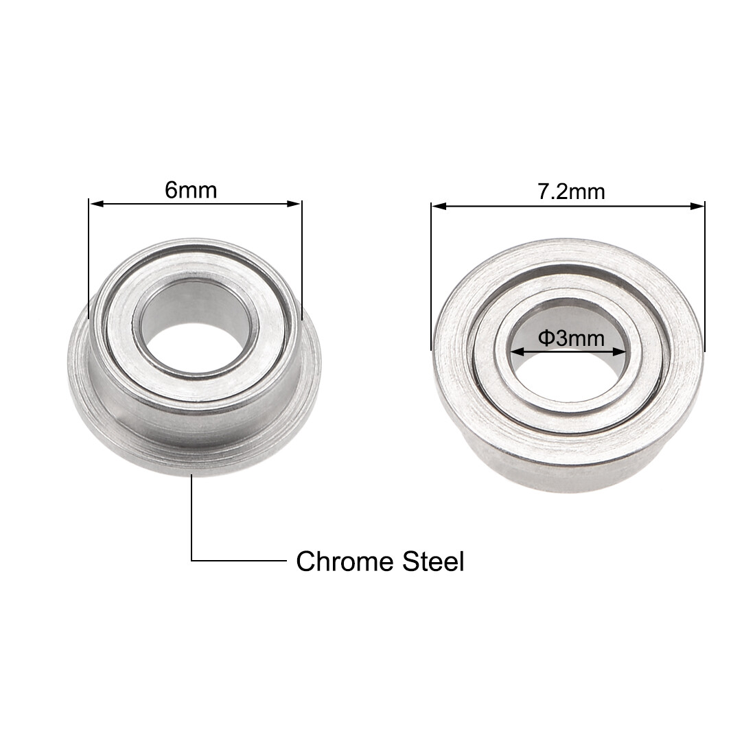 MF63ZZ Flange Ball Bearing 3x6x2.5mm Full Complement Bearings 10pcs ...